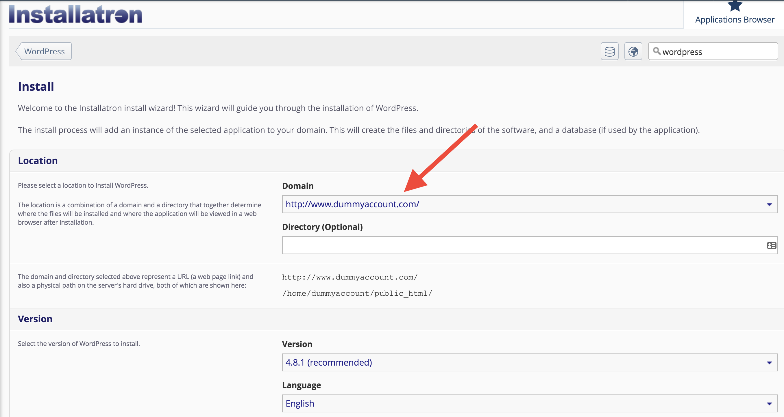 How to install a site with Installatron