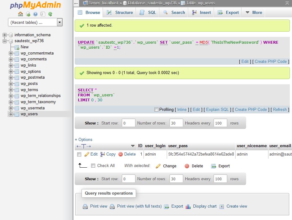 Reset Wordpress password via phpMyAdmin