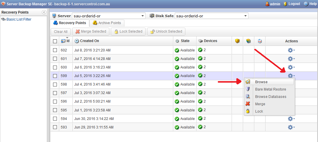 Restoring files from R1Soft backup