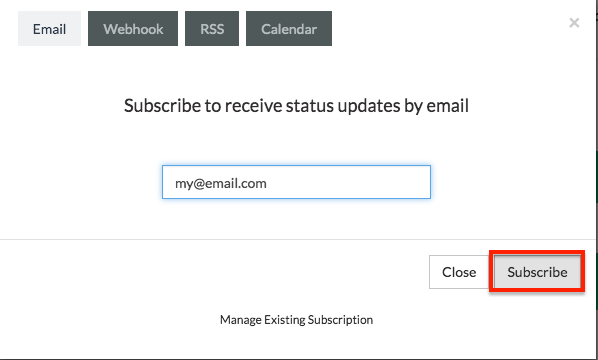 Status Page - register/manage subscription
